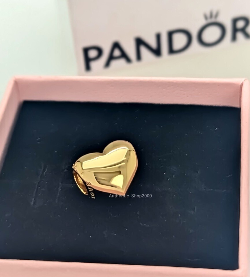 New 100% Authentic PANDORA 14k Gold Pl Be Love Engravable Heart Charm ...