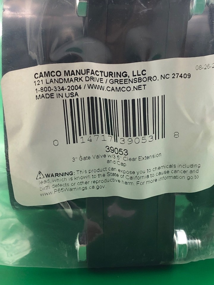 Camco 3" Gate Valve W/3.5" Clear Extension And Cap #39053 Made in USA ...