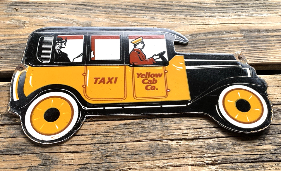 VINTAGE TAXI, Yellow Cab Co. GASOLINE GAS PUMP STATION PORCELAIN MOTOR ...