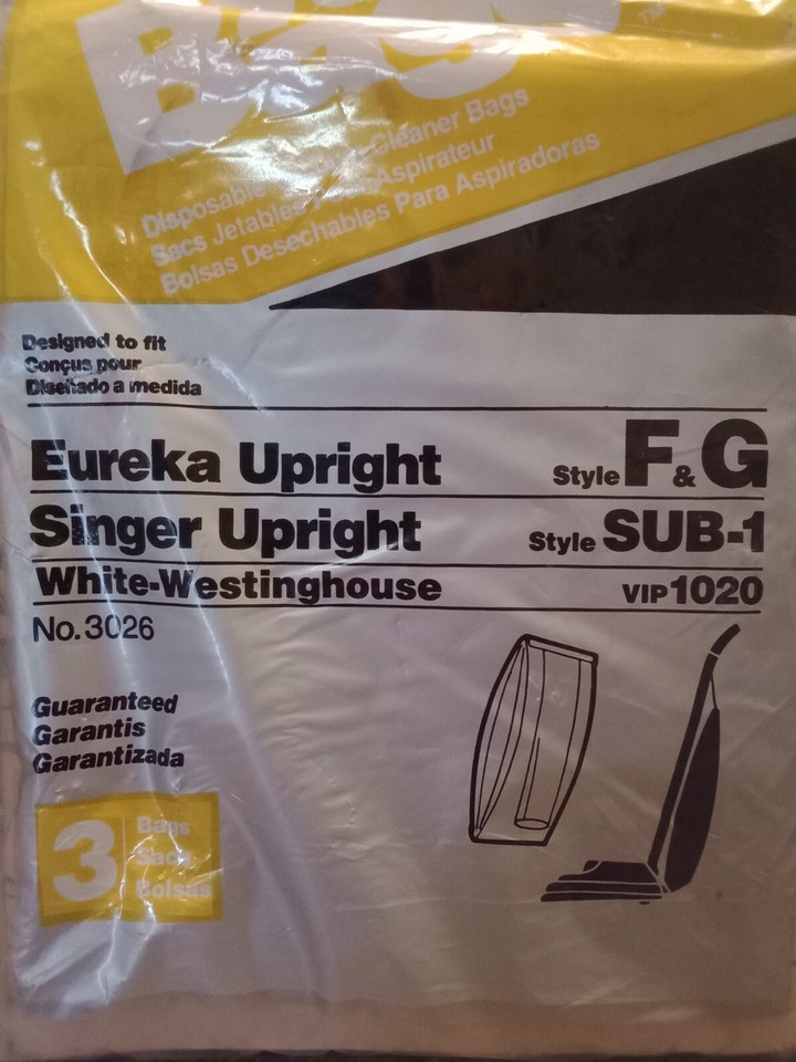 Eureka/Singer Upright Vacuum Bags Style F&G 3pk X2 White-Westinghouse ...