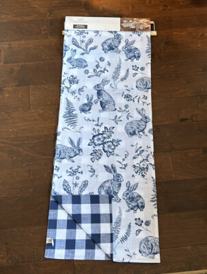 Rachel Ashwell Easter Bunny Floral Table Runner Reversible Plaid Cotton ...