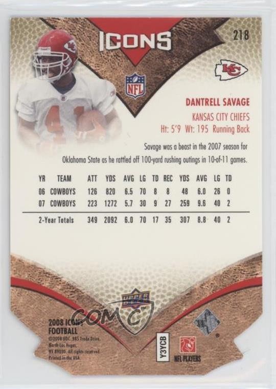 2008 Upper Deck Icons NFL Rookies Gold Die-Cut /75 Dantrell Savage ...
