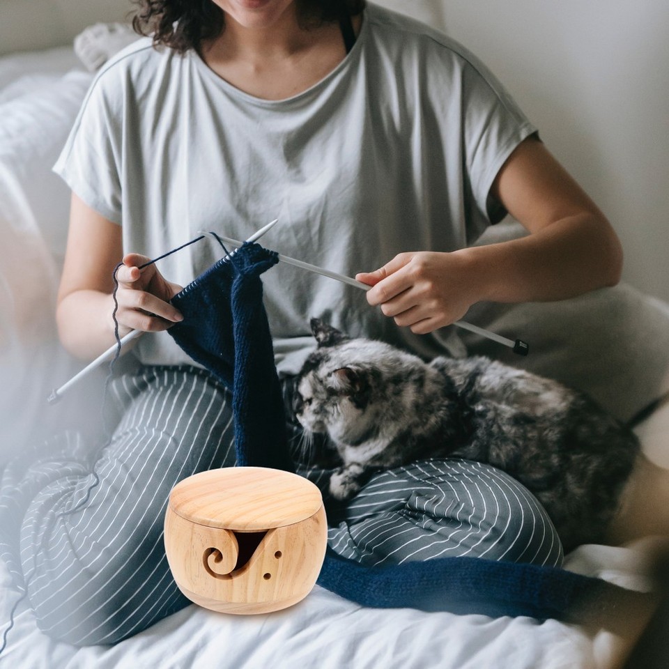 1 Set Wooden Woolen Yarn Storage Bowl Crochet Yarn Organizer Storage ...
