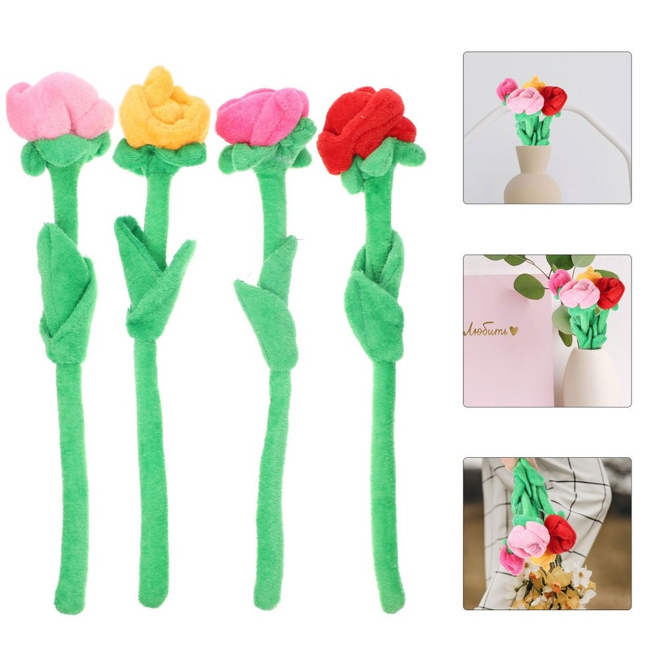 4pcs 30cm Rose Stuffed Plush Toy Rose Dolls Simulation Rose Bouquet ...