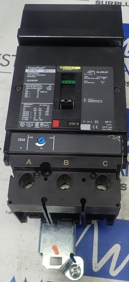 Square D JDA36250 250 Amp 3 Pole 600V PowerPact I-Line Circuit Breaker ...