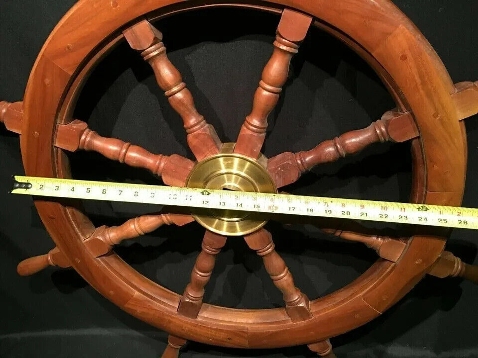 36" Antique Wooden & Brass Ship Helm Wheel 8 Spoke Nautical Maritime ...