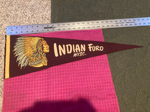 Vintage INDIAN FORD Wisconsin WI Pennant HEADDRESS Native American ...