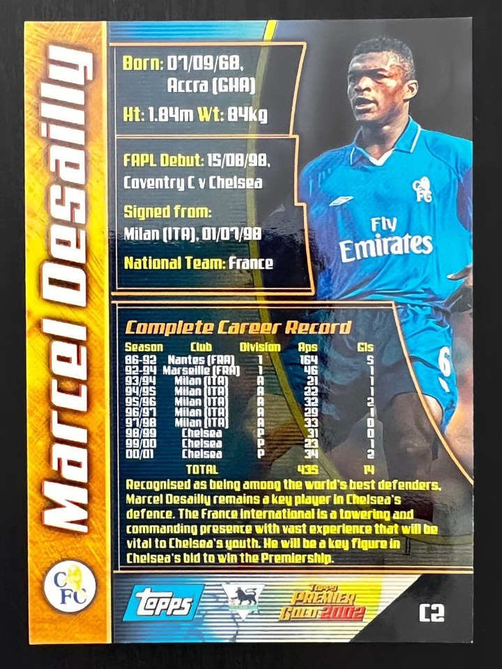 2001-02 Topps Premier Gold Chelsea Soccer Card — Marcel Desailly #C2 | eBay
