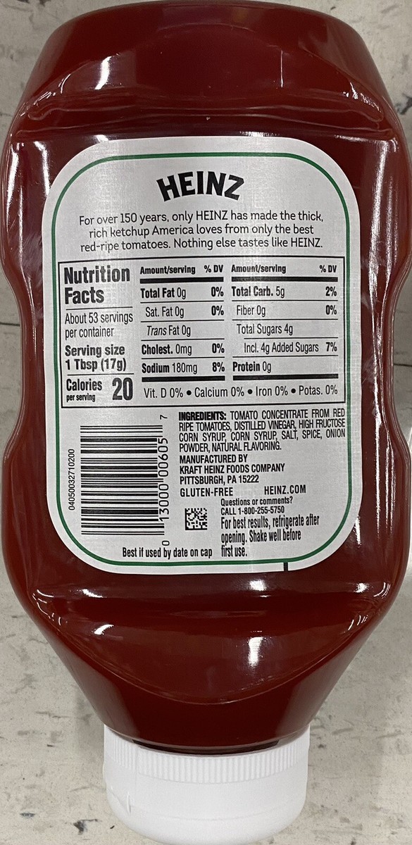 Heinz Ketchup Back Label