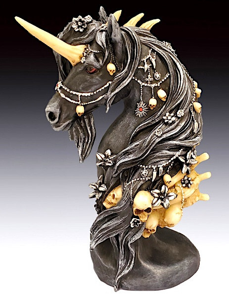 9 1/2" NEW! Black GOTHIC UNICORN Skulls Fantasy Gothic COLLECTIBLE ...