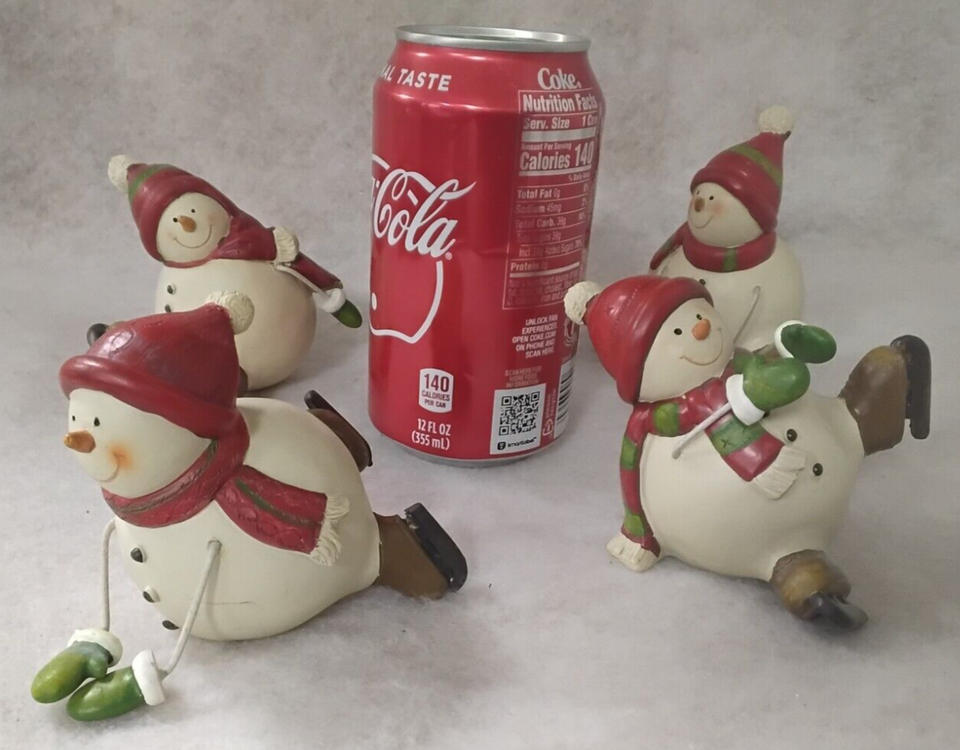 Set of 4 Smiling Roly-Poly Tumbling Skating Snowmen Resin Tabletop ...