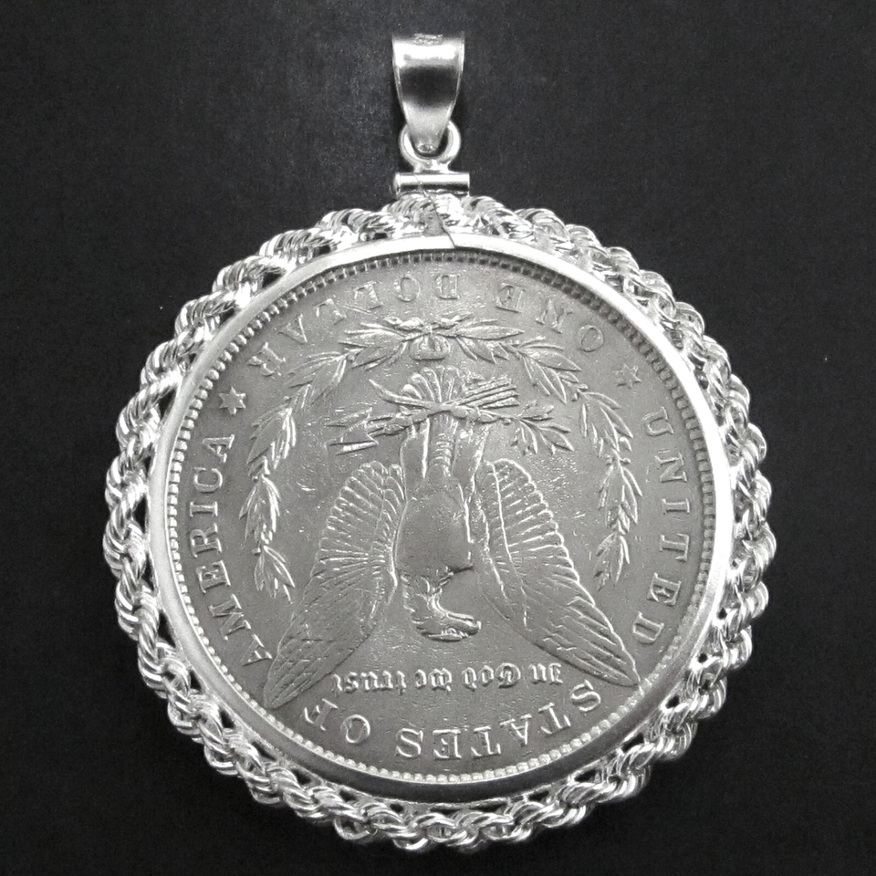 Coin Pendant 1879 Morgan .900 Silver Dollar .925 Sterling Silver Rope ...