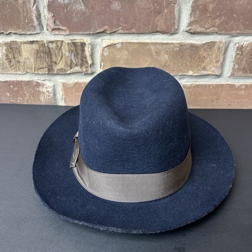 Dobbs Fifth Avenue Fedora Hat New York w/Band Navy Blue Pure Wool 7-1/2 ...
