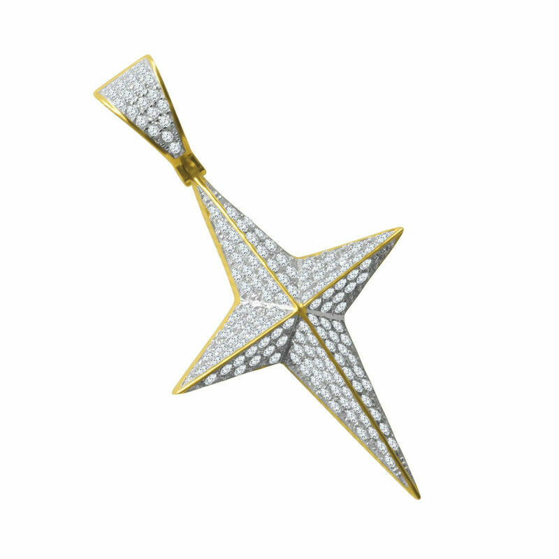 Mens Tarnish Free Star Shap Cross Charm Pendant Real Pure Sterling ...