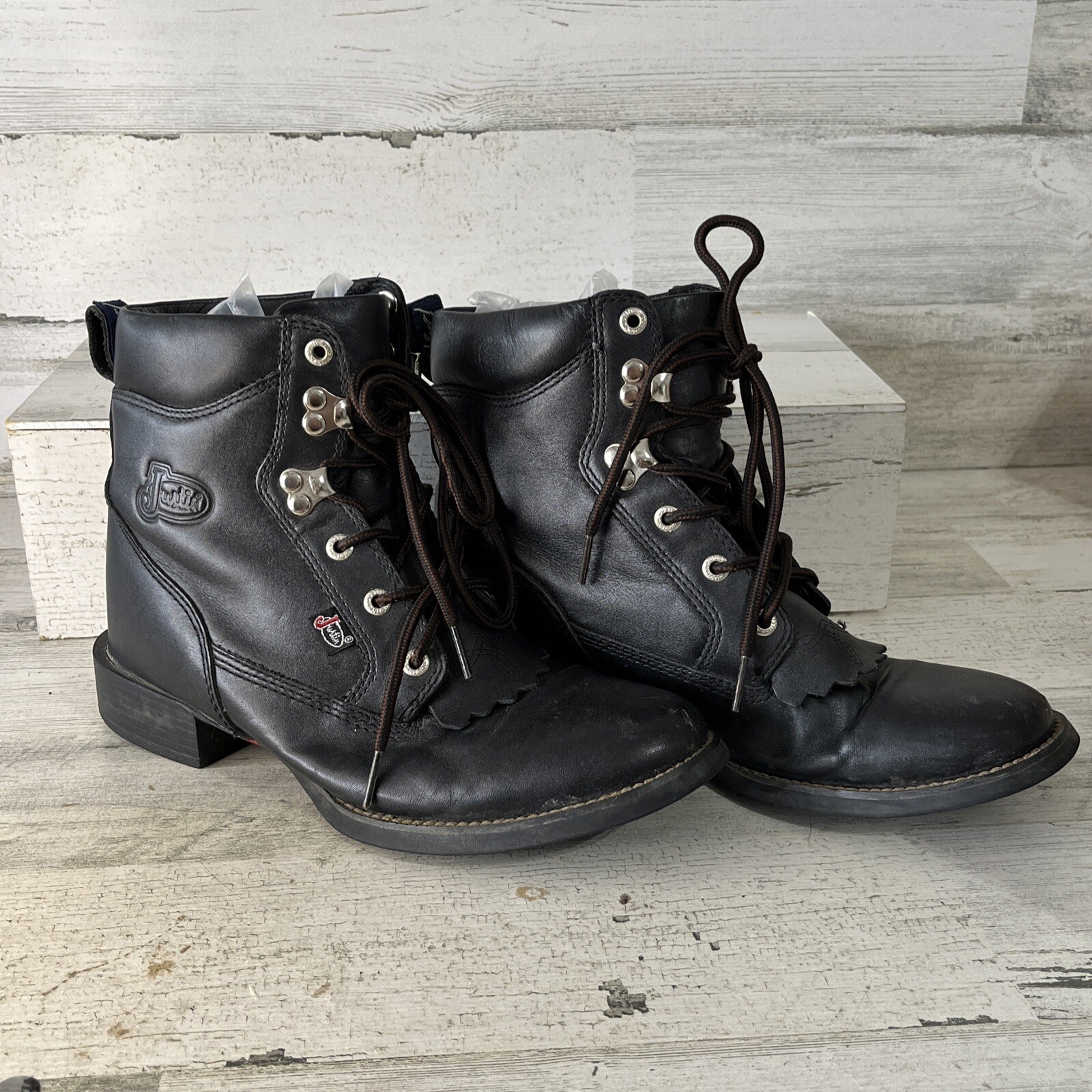 Women's Justin Boots George Strait Lace Up Black Roper Size 7 B L0606 J-Flex | eBay