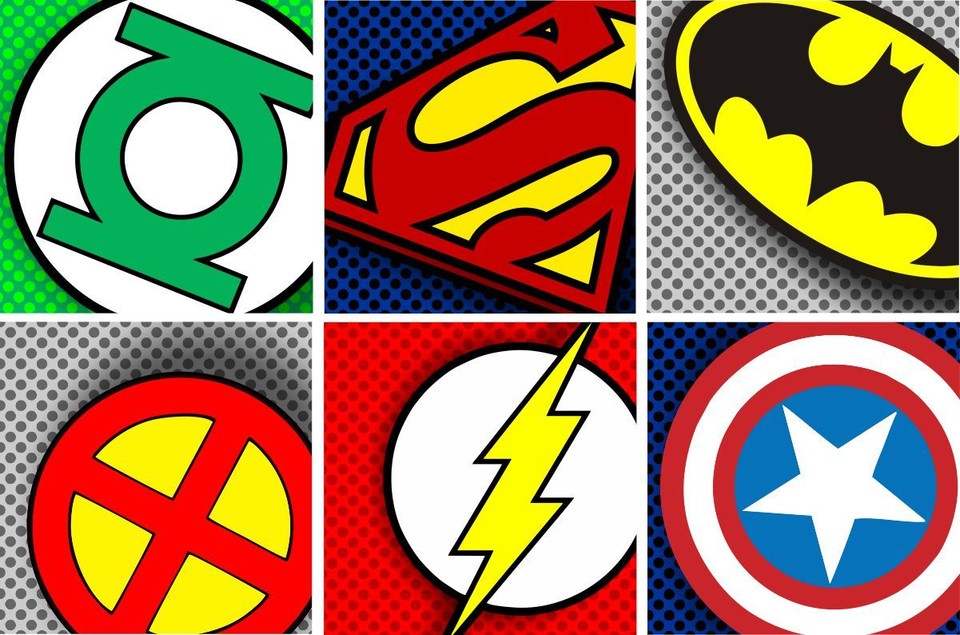 SUPERHERO logos pop art badges wall sticker boys bedroom decal Superman ...