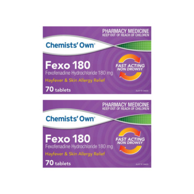 2 x Chemists Own Fexo 180mg Hayfever Allergy Fast Acting 70 Tablets ...