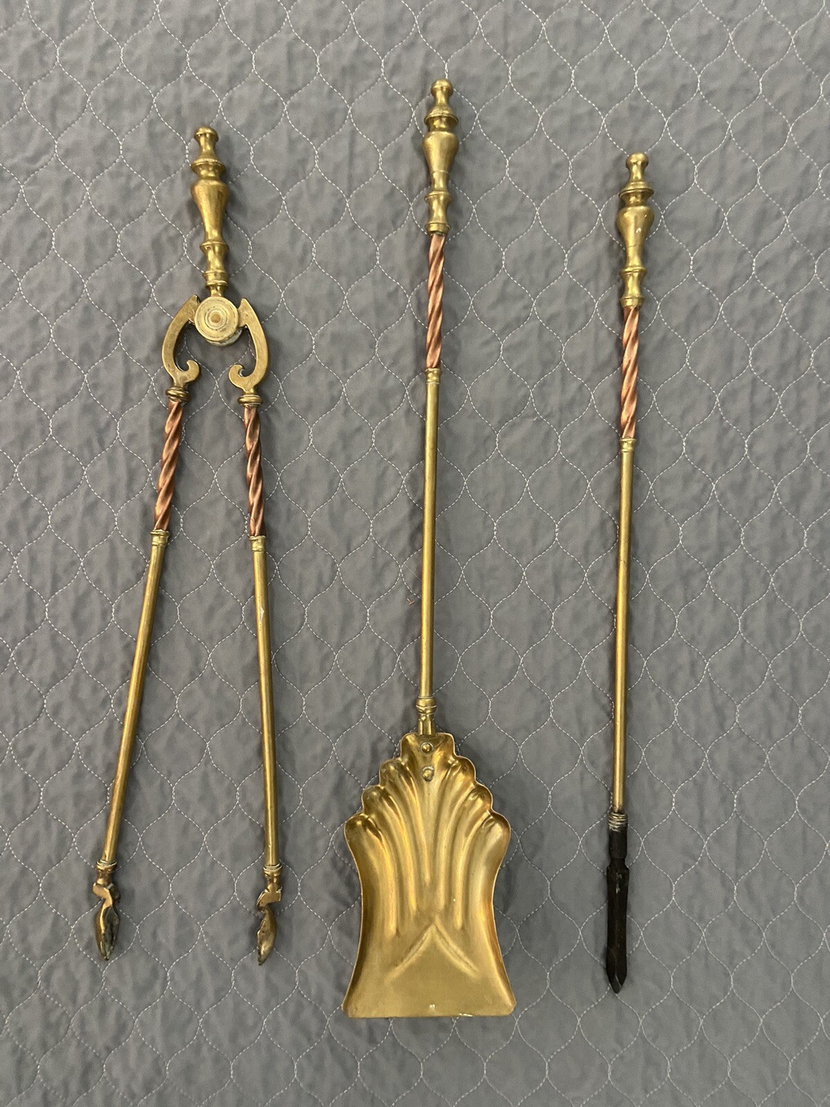 Set of Victorian Brass Copper Fireplace Tools 19th Century Shovel Poker ...