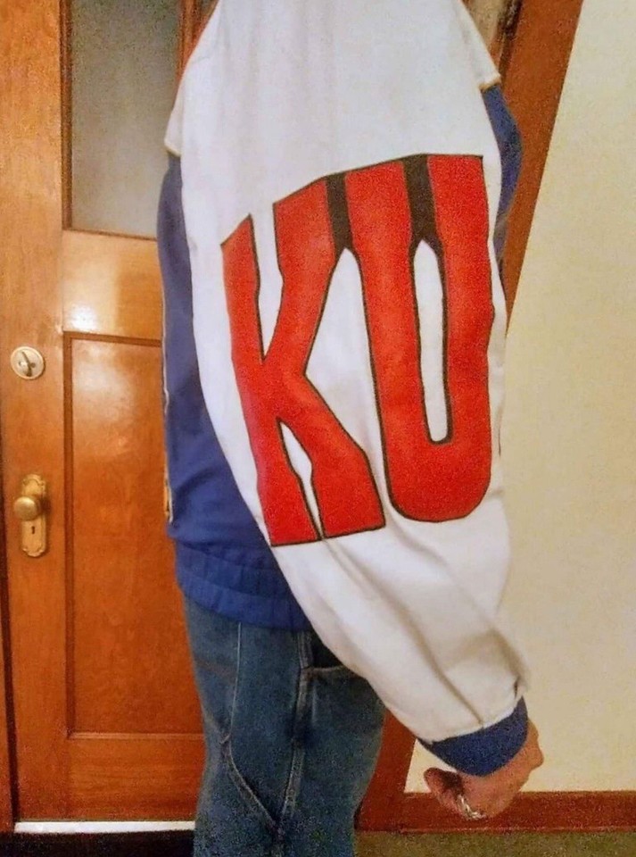 VTG Kansas University KU Jayhawks Mens Leather Jacket Ringside Taylor ...