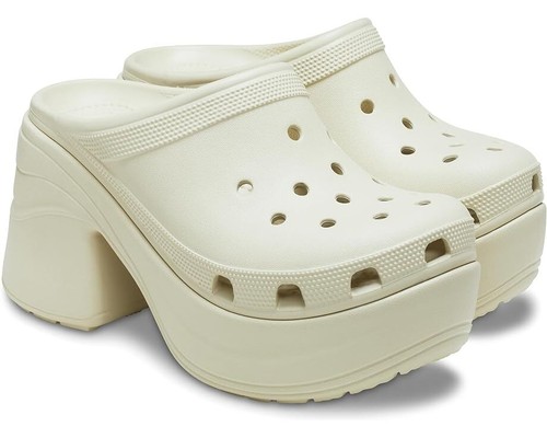 NEW! CROCS SIREN PLATFORM CLOGS Heeled Beige Bone High Heel Platform ...