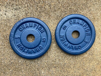 CHAMPION STANDARD 5 POUND VINTAGE WEIGHT PLATES SET OF TWO | eBay