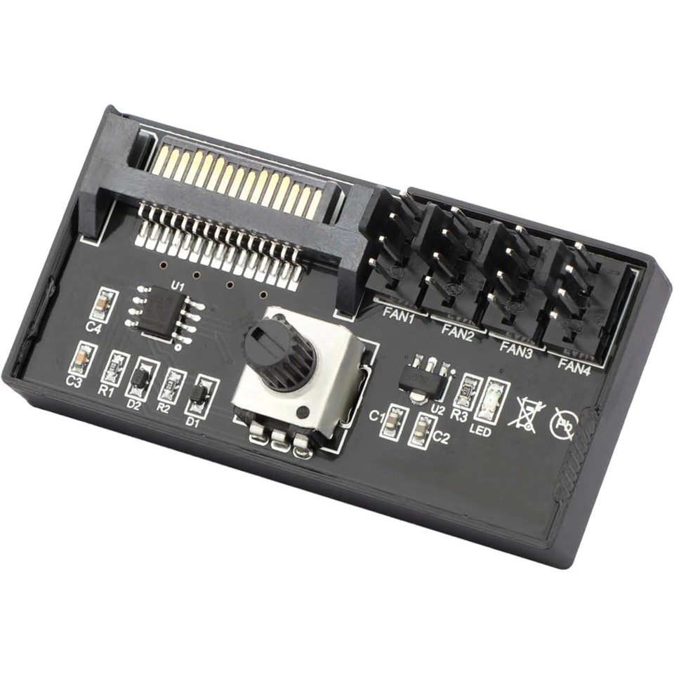 PC Case Fan Controller Hub 4 Pin PWM SATA Powered 12V 60W Adjustable ...