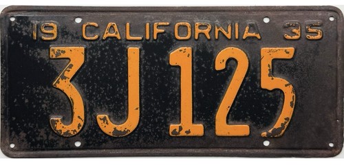 *99 CENT SALE* 1935 California License Plate #3J125 No Reserve | eBay
