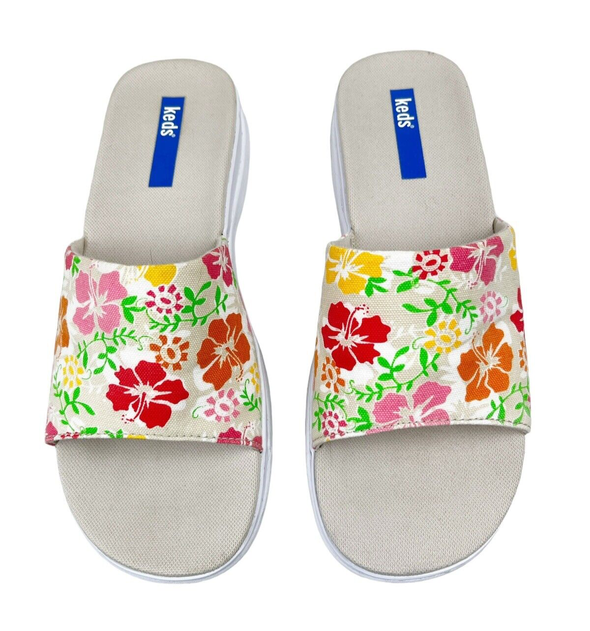 Keds Sneakers Sandals Canvas Slides Slip On Beige Floral Accent Women’s ...