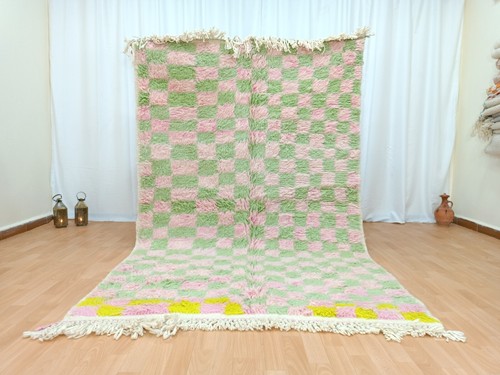 MADE TO ORDER - Wool Moroccan Handmade Carpet Berber Checked Pink and ...