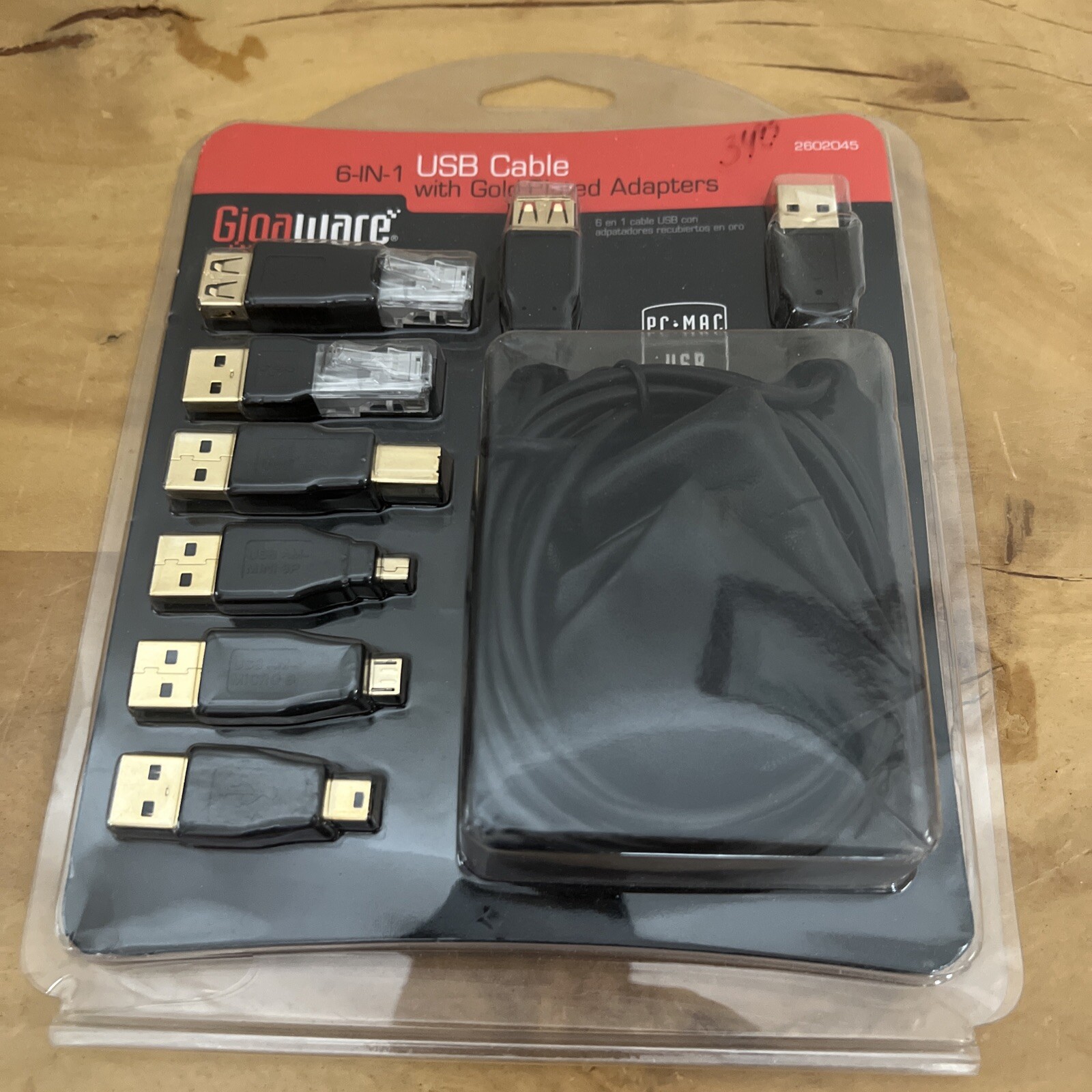 NEW GIGAWARE 6-IN-1 USB CABLE WITH GOLD PLATED ADAPTERS-PC-MAC-2602045 ...