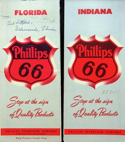 TWO 1960's PHILLIPS 66 GAS STATION MAPS OF FLORIDA & INDIANA - E14-K | eBay