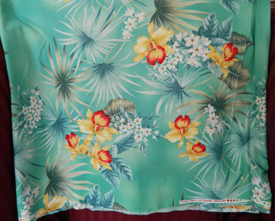 Hawaiian Tropical Floral Print Cotton Fabric VTG 5.25 Yds 44 W ...