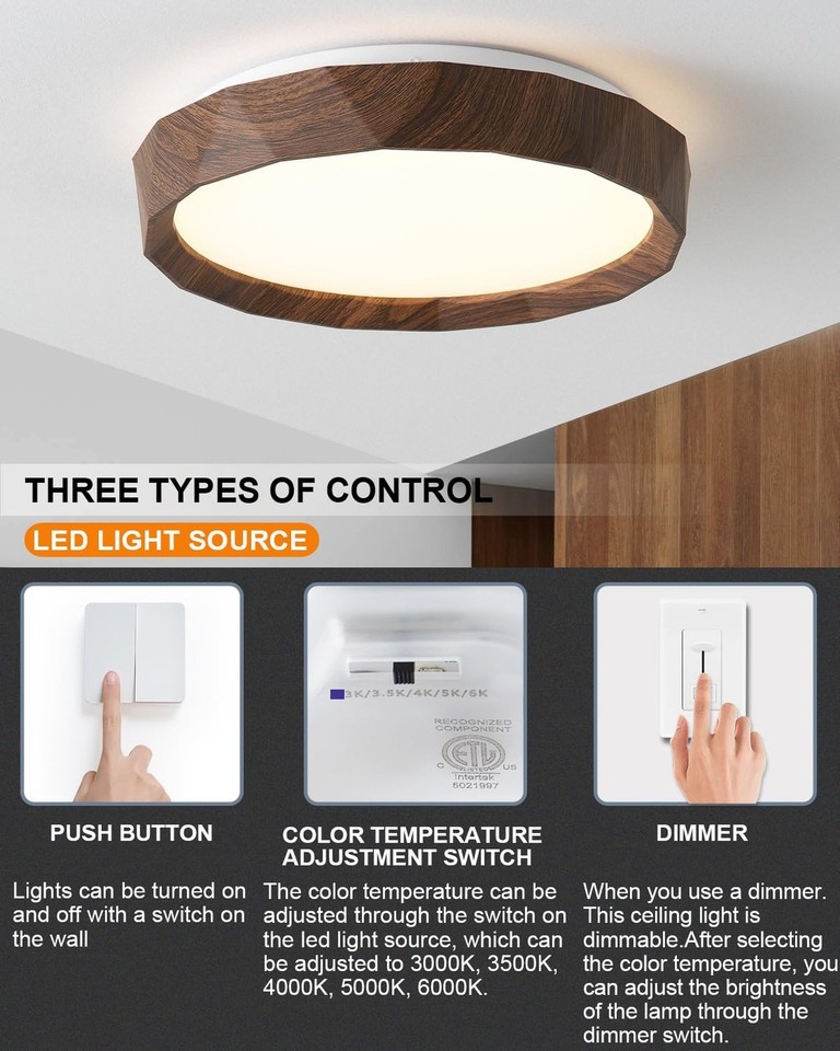 ANYLOVE 15 inch LED Flush Mount Ceiling Light Fixture,3000K 4000K 5000K ...