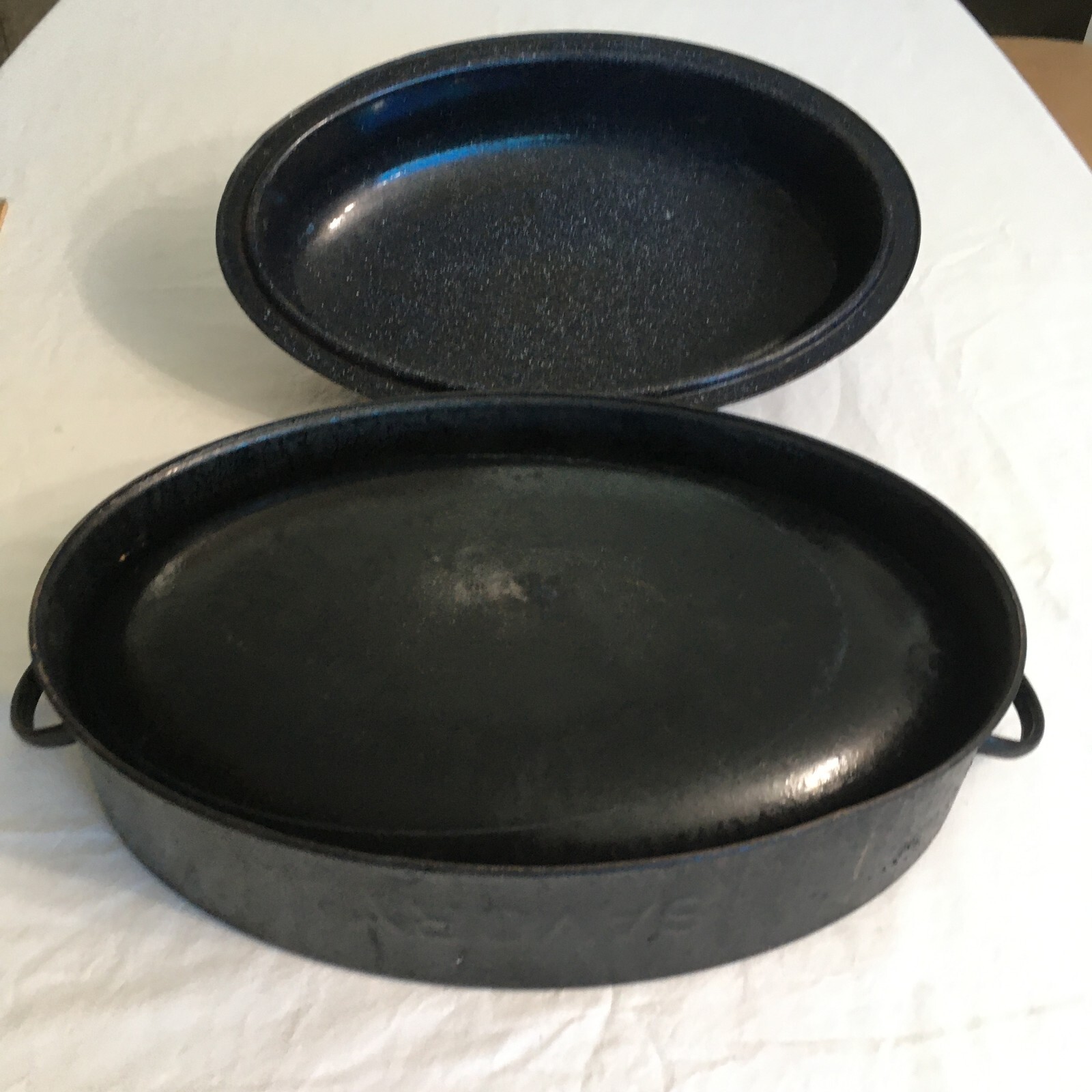 vintage Savory Dark Blue Enamelware Roaster W/Lid turkey 18” X 11 ...