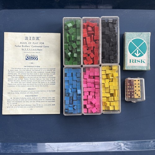 VTG RISK 1959-1963 Game Replacement Wooden Pieces Dice Full Card Deck ...