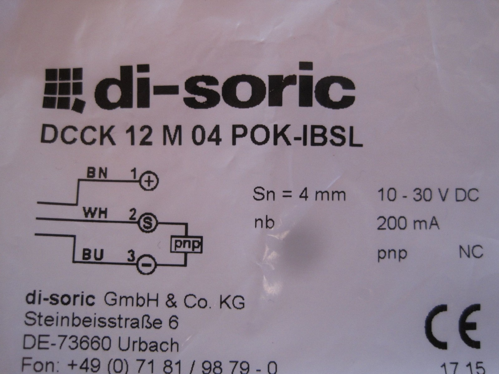 DI-SORIC Induktiver Näherungsschalter Sensor DCCK 12 M 04 POK-IBSL OVP ...