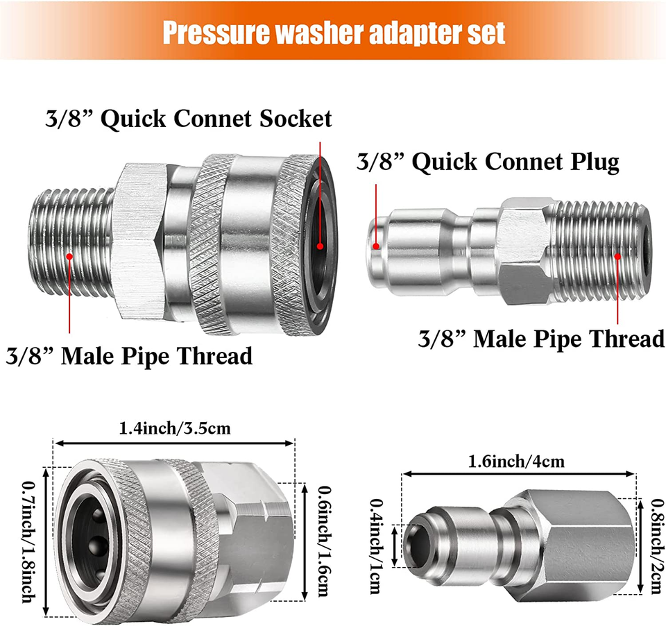 Hotop 2 Sets NPT 3/8 Inch Stainless Steel Male and Female Quick ...