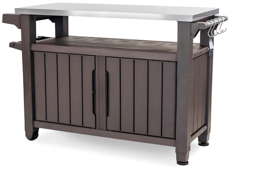 Keter Unity XL Outdoor Kitchen Rolling Bar Cart with Storage Cabinet ...