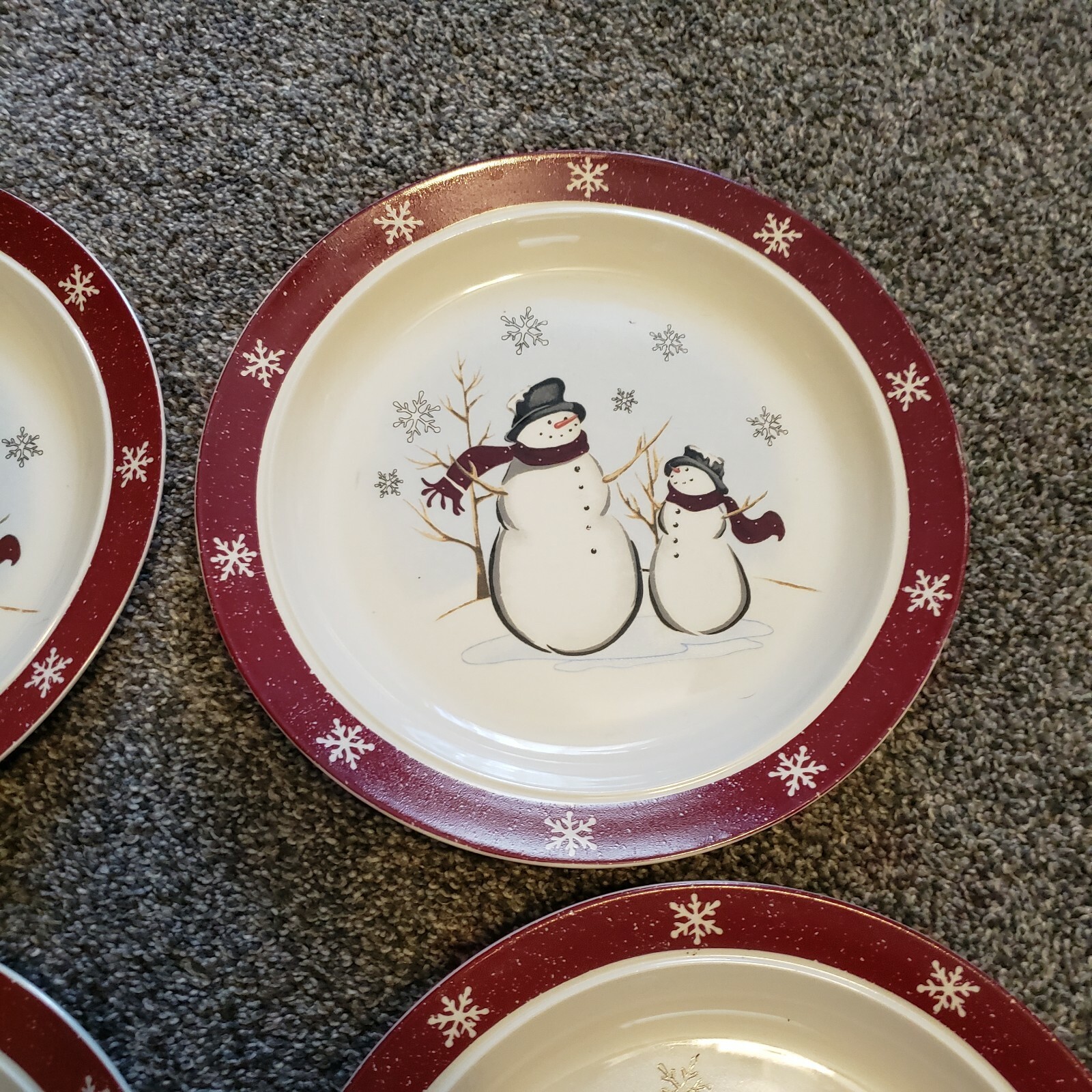 4 Royal Seasons Stoneware Snowmen Snowflakes 10" Dinner Plates | eBay