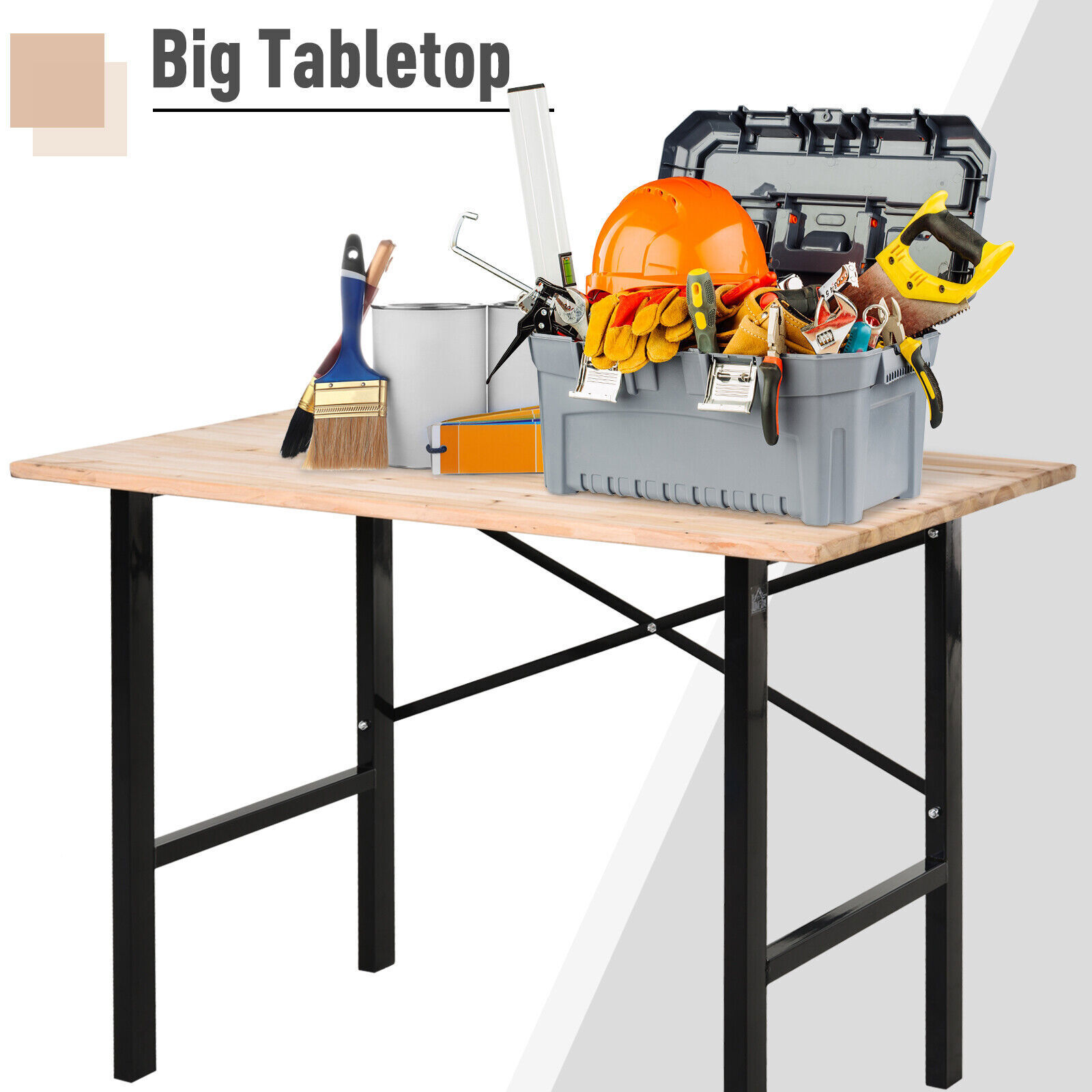 46"x28" Garage Work Table with X Bar Support Wooden Tabletop Workbench ...