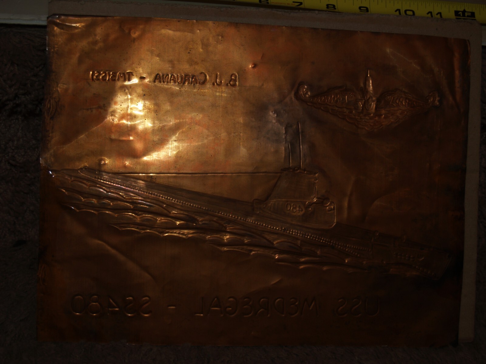 Vintage Hand Made Copper Engraving placard WWII USS Medregal (SS-480 ...