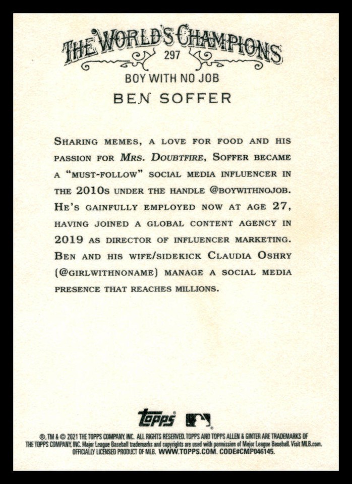 2021 Topps Allen & Ginter Ben Soffer #297 | eBay
