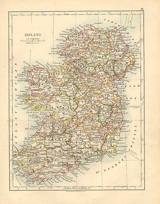 1892 VICTORIAN MAP ~ IRELAND ~ LIMERICK WEXFORD KERRY MAYO DONEGAL DOWN ...