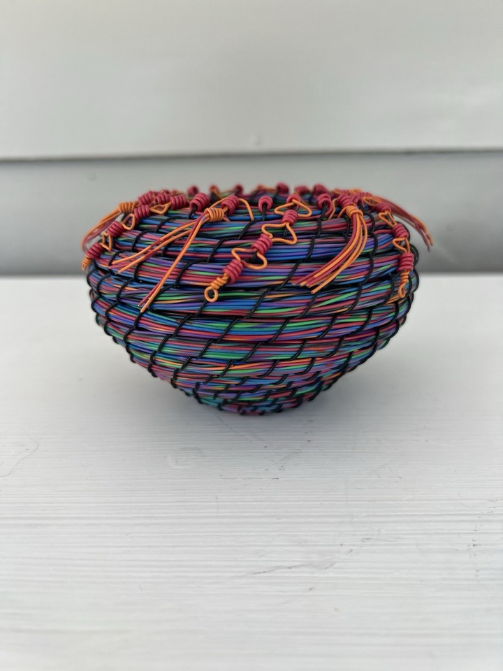 Colorful Handmade Telephone Wire Basket Art Kathleen Farling 1998 ...