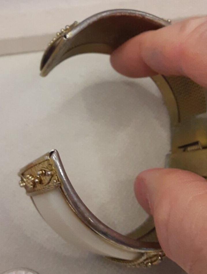 VTG Hinged Bangle Bracelet goldtone and faux ivory(acrylic) insets 80’s ...