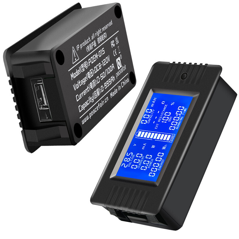 DC Multifunction Battery Monitor Meter with USB Shunt 100A LCD Display ...