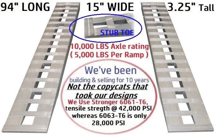 94" X 15" 10000 LBS Stub toe ALUMINUM TRAILER RAMPS 8 Car 96 Auto Truck ...