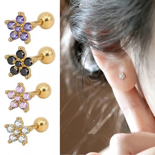 Women Earrings Flower Zircon Cartilage Ear Stud Flower Shape Jewelry ...