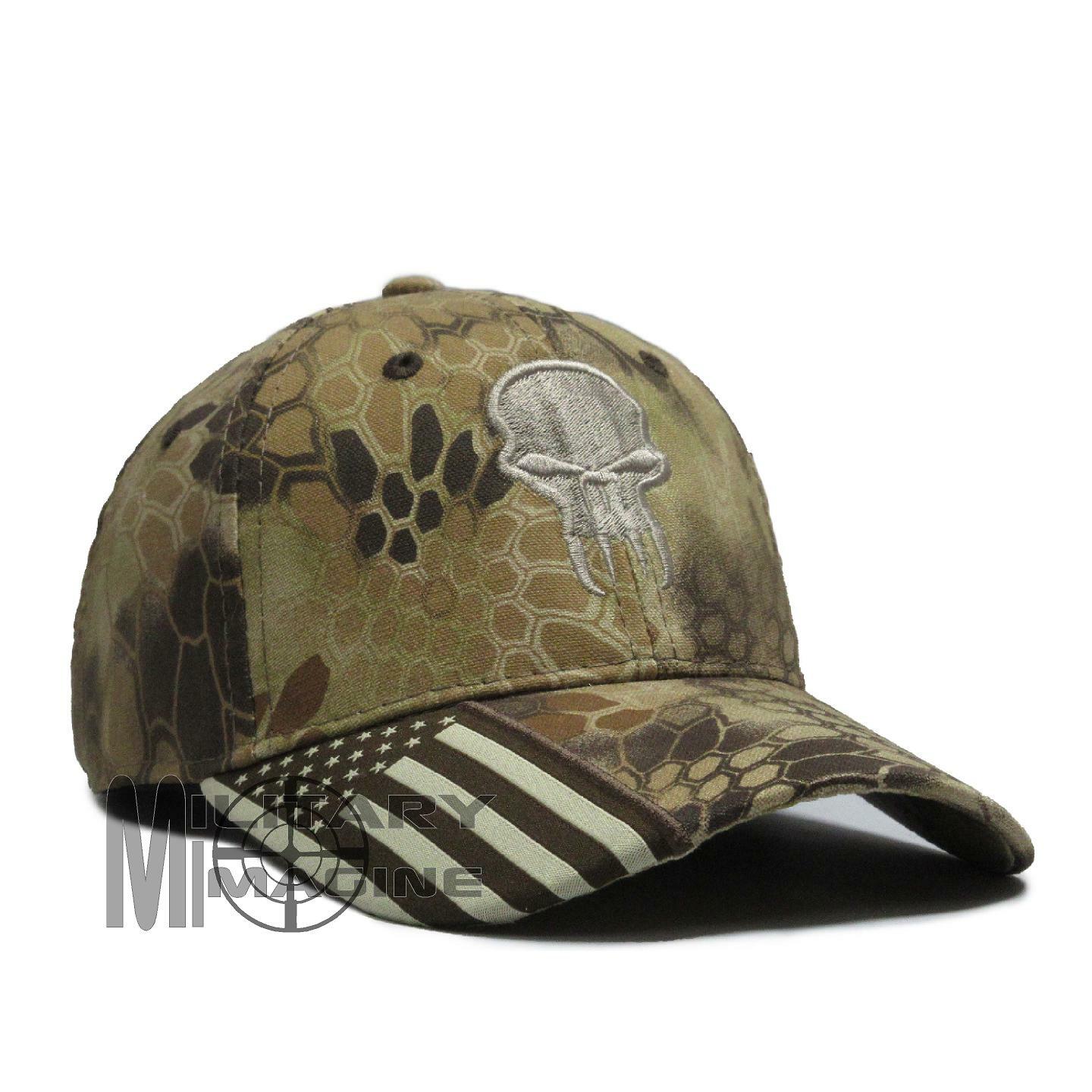 Skull Beige Hat Kryptek Cap Military US Flag on Visor Highlander Camo ...