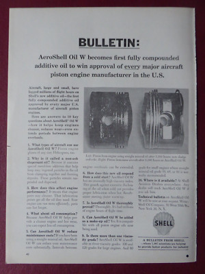 12/1961 PUB SHELL AVIATION AEROSHELL OIL W PISTON AIRCRAFT ENGINE ...